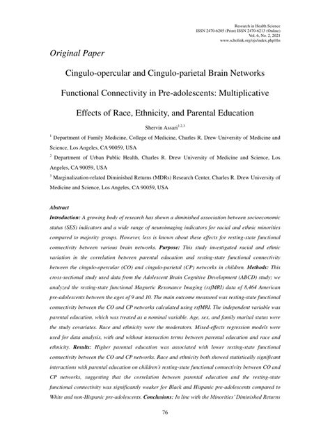 Pdf Cingulo Opercular And Cingulo Parietal Brain Networks Functional Connectivity In Pre