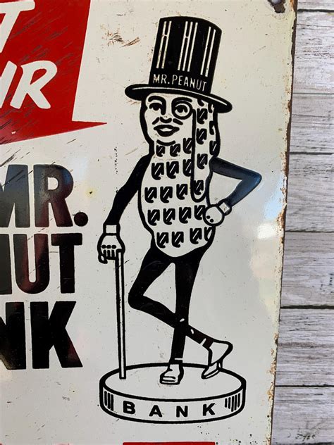 Vintage Mr Peanut Bank Porcelain Sign 12x8 Retro Advertising