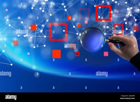 hacker with magnifier lens try to read illegally protected information