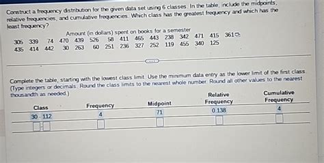 solved construct a frequency distribution for the given data