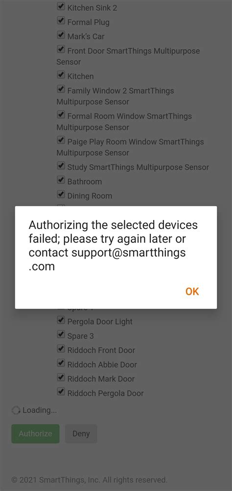 Authorizing The Selected Devices Failed Devices And Integrations Smartthings Community