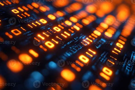 Futuristic Digital Data Stream In Orange And Blue Binary Code For