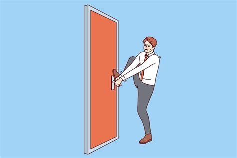 Premium Vector Persistent Businessman Is Trying To Open Locked Door