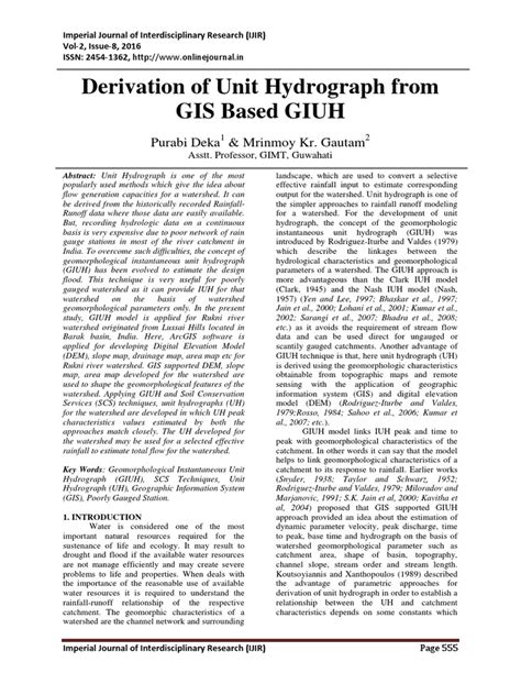 derivation of unit hydrograph from gis based giuh for the rukni river
