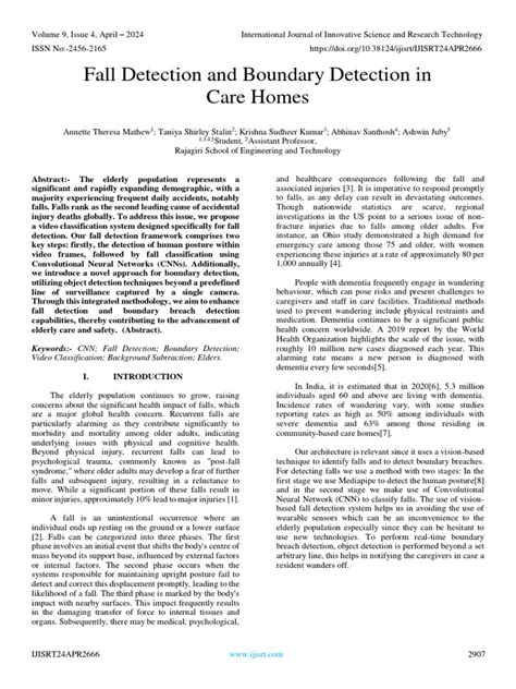 Fall Detection And Boundary Detection In Care Homes Pdf Receiver