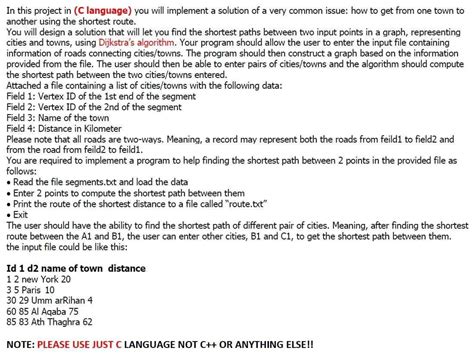 Solved In This Project In C Language You Will Implement A