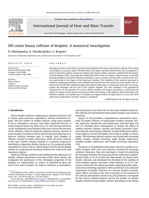 Pdf Off Centre Binary Collision Of Droplets A Numerical Investigation