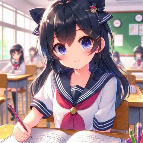 Anime School Girl In Classroom Premium Ai Generated Image