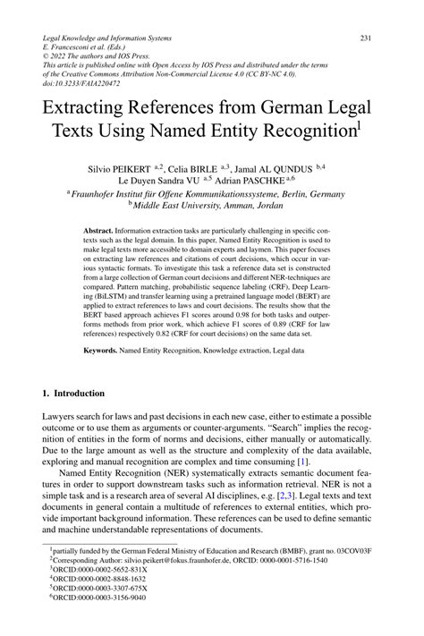 Pdf Extracting References From German Legal Texts Using Named Entity
