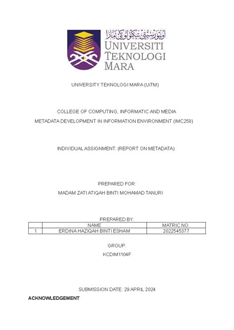 Imc258 Individual Assignment University Teknologi Mara Uitm College