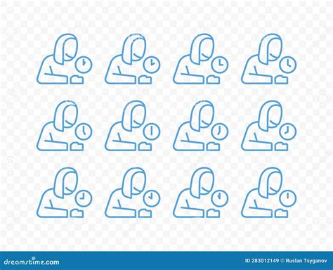 woman and round clock and arrow vector icons collection outline person