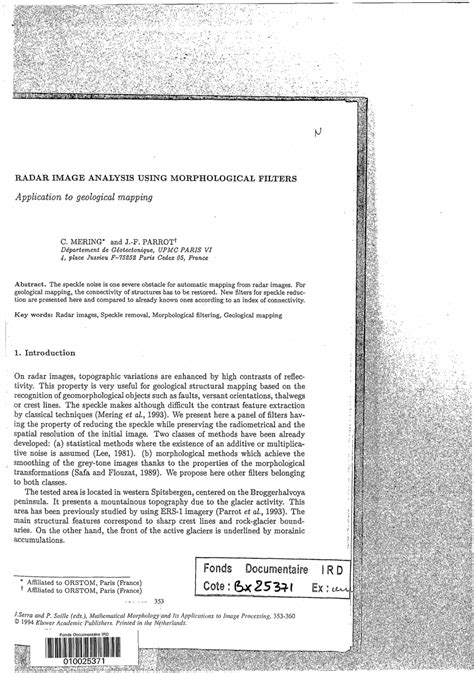 Pdf Radar Image Analysis Using Morphological Filters Application To
