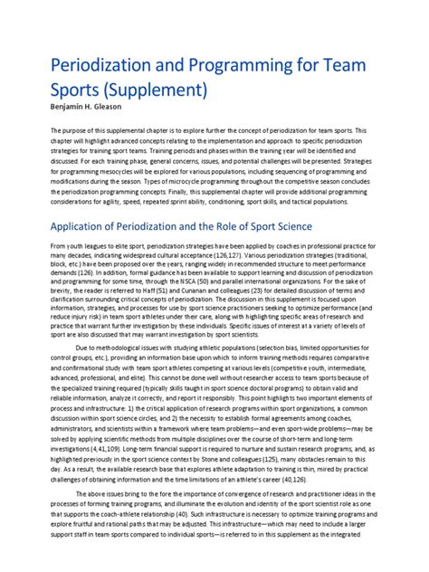 Periodization And Programming For Team Sports Supplement Pdf Pdf