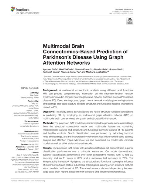 [pdf] Multimodal Brain Connectomics Based Prediction Of Parkinsons Disease Using Graph
