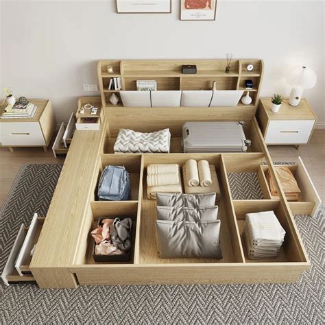 Queen Wooden Storage Bed With Upholstered Headboard And Drawers