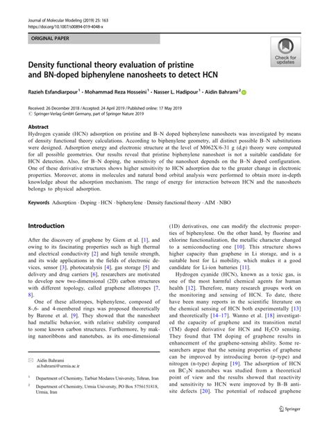 Pdf Density Functional Theory Evaluation Of Pristine And Bn Doped Biphenylene Nanosheets To