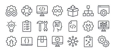 Devops Methodology And Software Development Concept Editable Stroke Outline Icons Set Isolated