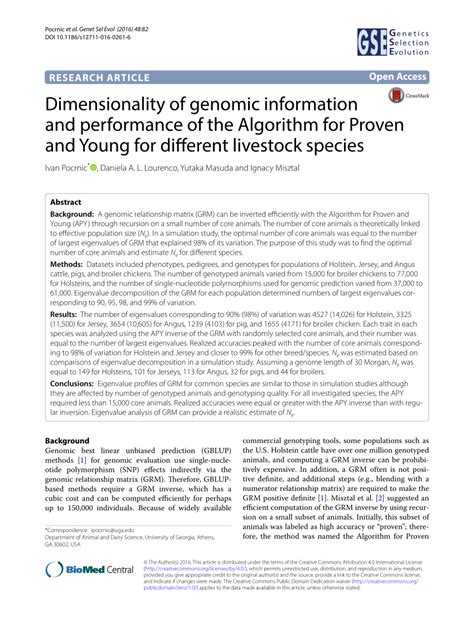 Pdf Dimensionality Of Genomic Information And Performance Of The Algorithm For Proven And