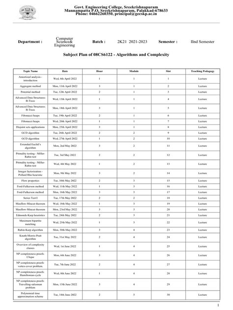 Algorithms And Complexity Course Plan Pdf Time Complexity Prime Number