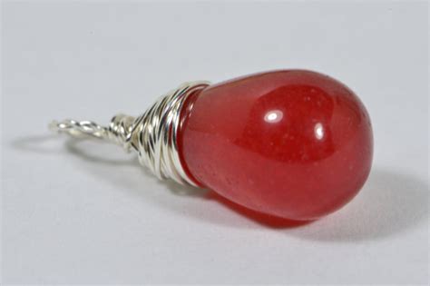 Red Jade Wire Wrapped Teardrop Pendant Add Dangle Sterling Etsy