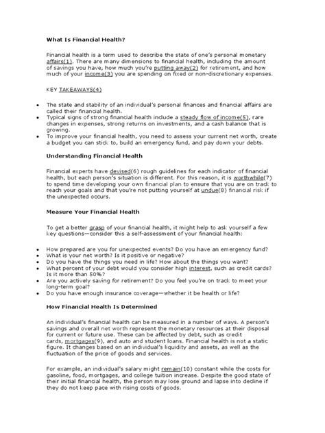 What Is Financial Health Pdf Debt Budget