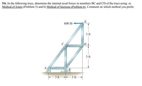 Solved 5 6 In The Following Truss Determine The Internal