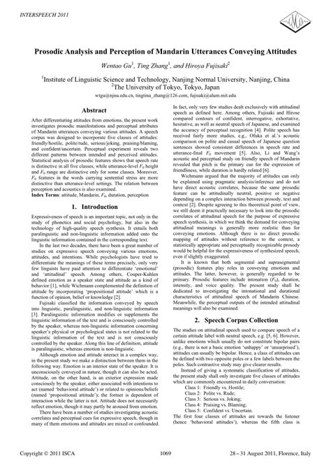 Pdf Prosodic Analysis And Perception Of Mandarin Utterances Conveying Attitudes