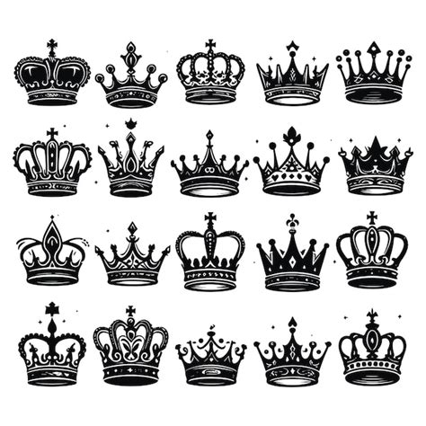 색 배경에 고립 된 왕관 실루 세트 터 일러스트레이션 프리미엄 Ai 생성 벡터
