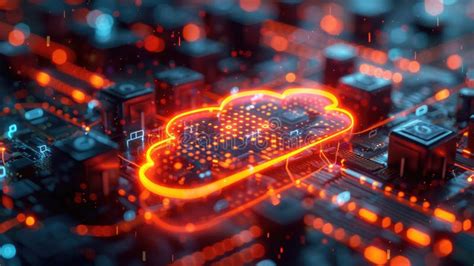 Innovative Digital Cloud Technology Symbolizing Modern Data Storage With Neon Circuit Board