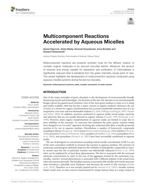 Pdf Multicomponent Reactions Accelerated By Aqueous Micelles
