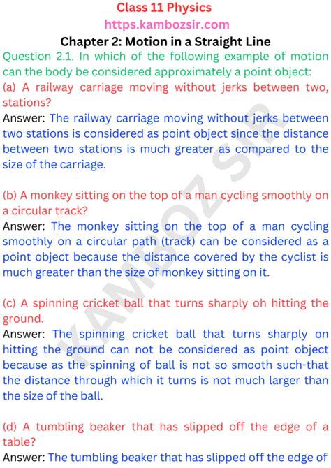 Class Th Physics Chapter Motion In A Straight Line Solution Kamboz Sir