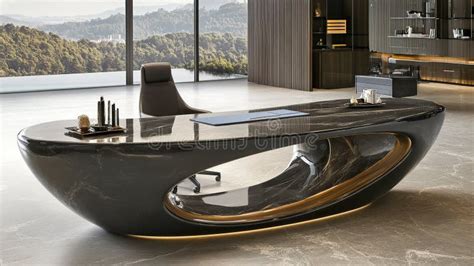 Modern Organic Executive Desk With Sweeping Curves Stock Illustration