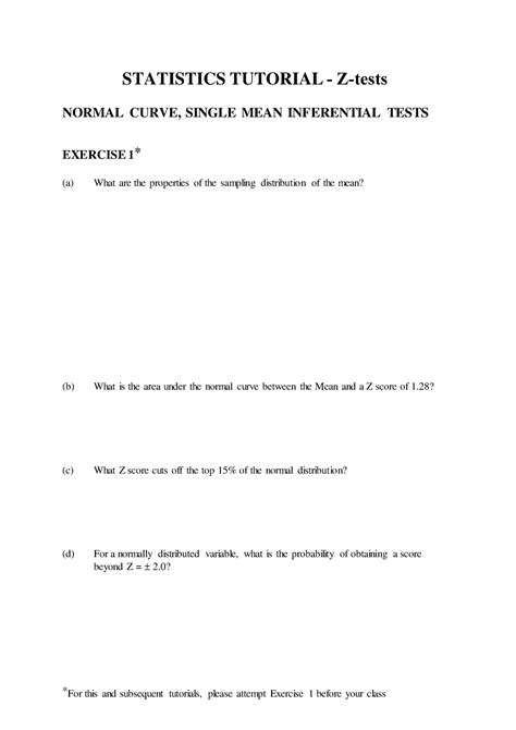 Z Test Psyc2001 Week 2 For This And Subsequent Tutorials Please Attempt Exercise 1 Before