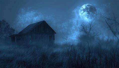 Spooky Cabin Under A Full Moon Premium Ai Generated Image