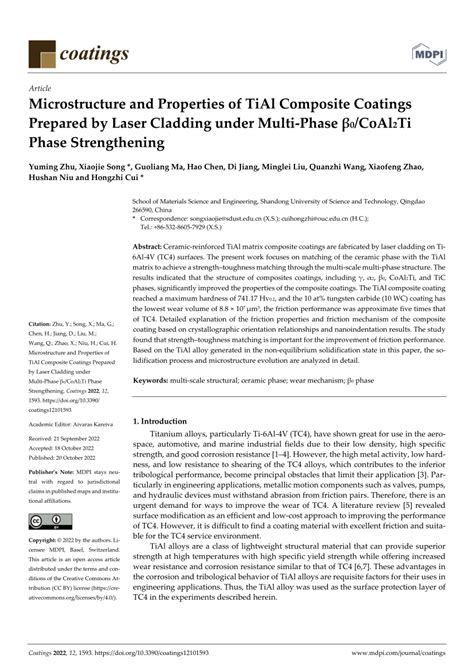 Pdf Microstructure And Properties Of Tial Composite Coatings Prepared