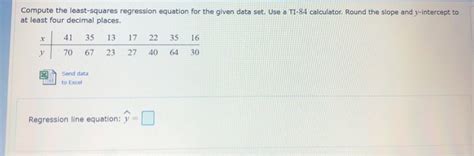 Solved Compute The Least Squares Regression Equation For The Chegg