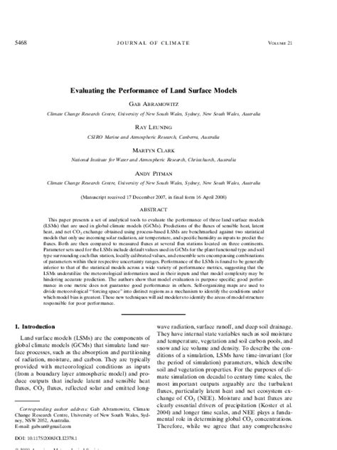 Pdf Evaluating The Performance Of Land Surface Models Mohamed Ahmed