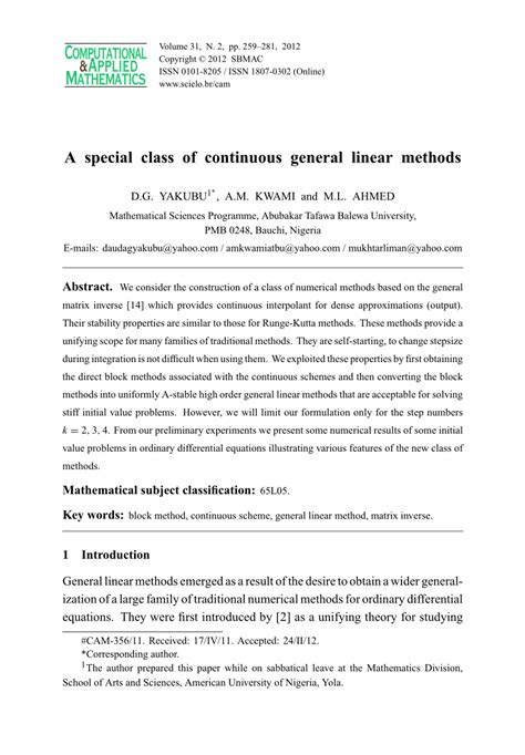 Pdf A Special Class Of Continuous General Linear Methods