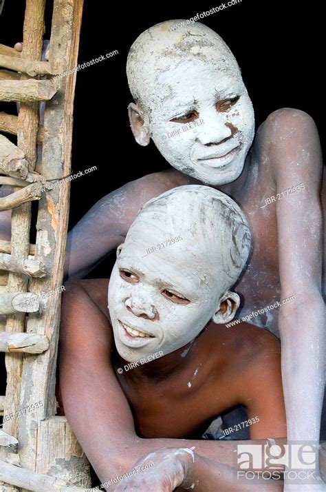 Young persons with painted faces, traditional circumcision ceremony, Transkei, Eastern Cape ...