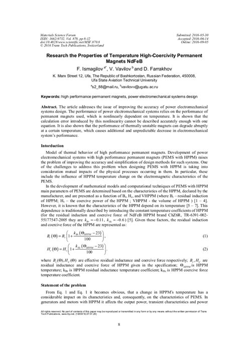 Pdf Research The Properties Of Temperature High Coercivity Permanent Magnets Ndfeb