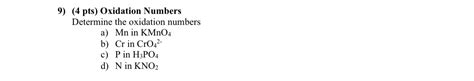 Solved By An Expert 4 ﻿pts ﻿oxidation Numbersdetermine The Oxidation