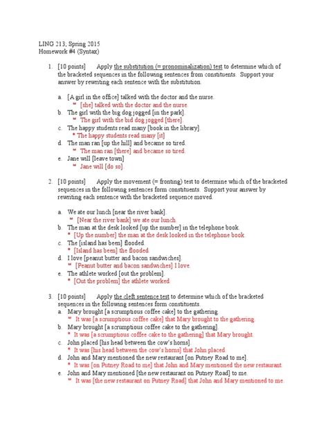Linguistics Homework Key Pdf Preposition And Postposition Syntax