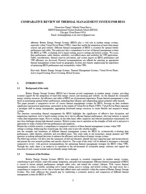 Comparative Review Of Thermal Management System For Bess Main Pdf Heat Transfer Convection