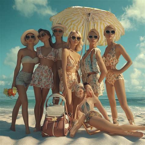Group Of Summer Fashion Models Posing On The Beach Premium Ai Generated Image