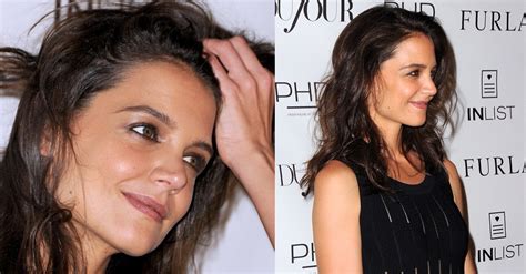 Katie Holmes In Stretch Knit Dress With Ladder Effect Vertical Stripes