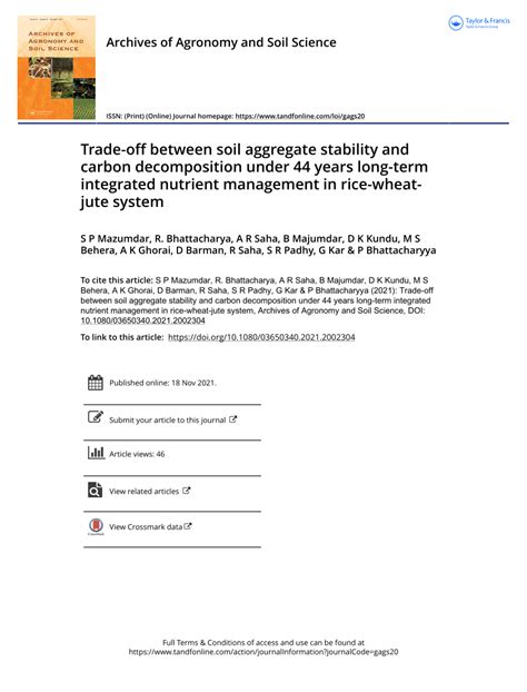 (PDF) Trade-off between soil aggregate stability and carbon decomposition under 44 years long ...