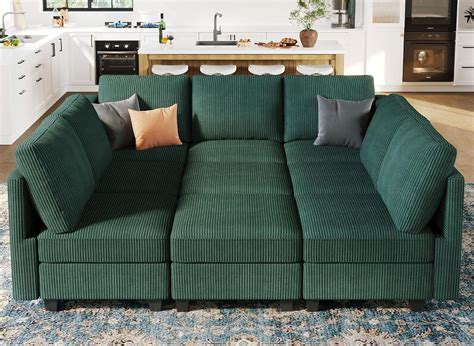 Belffin Corduroy Modular Sectional Sofa 9 Seat Convertible Sectional Sleeper Sofa