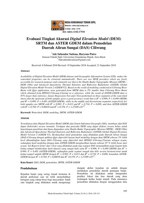 Pdf Evaluasi Tingkat Akurasi Digital Elevation Model Dem Srtm Dan Aster Gdem Dalam Pemodelan