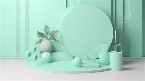 그것에 몇 가지 개체가 있는 녹색 배경 프리젠 테이션 파스텔 민트 그린 테마를위한 3d 제품 디스플레이 스테이지 고화질 사진 사진 배경 일러스트 및 사진 무료 다운로드