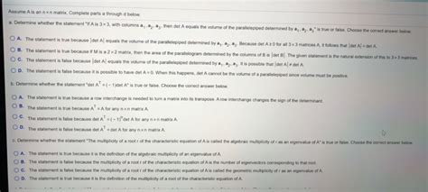 Solved Assume As An Nn Matrix Complete Parts A Through D